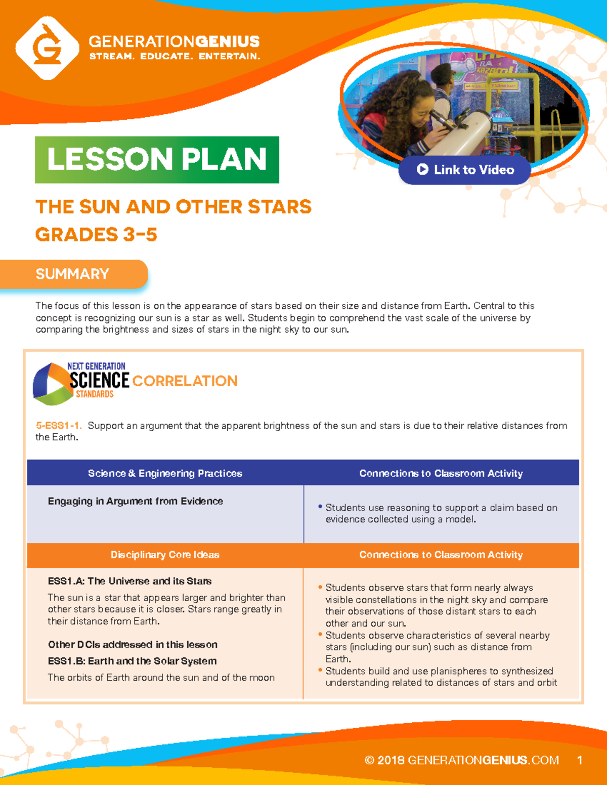 Sun and Stars Lesson Plan GG - SUMMARY The focus of this lesson is on ...