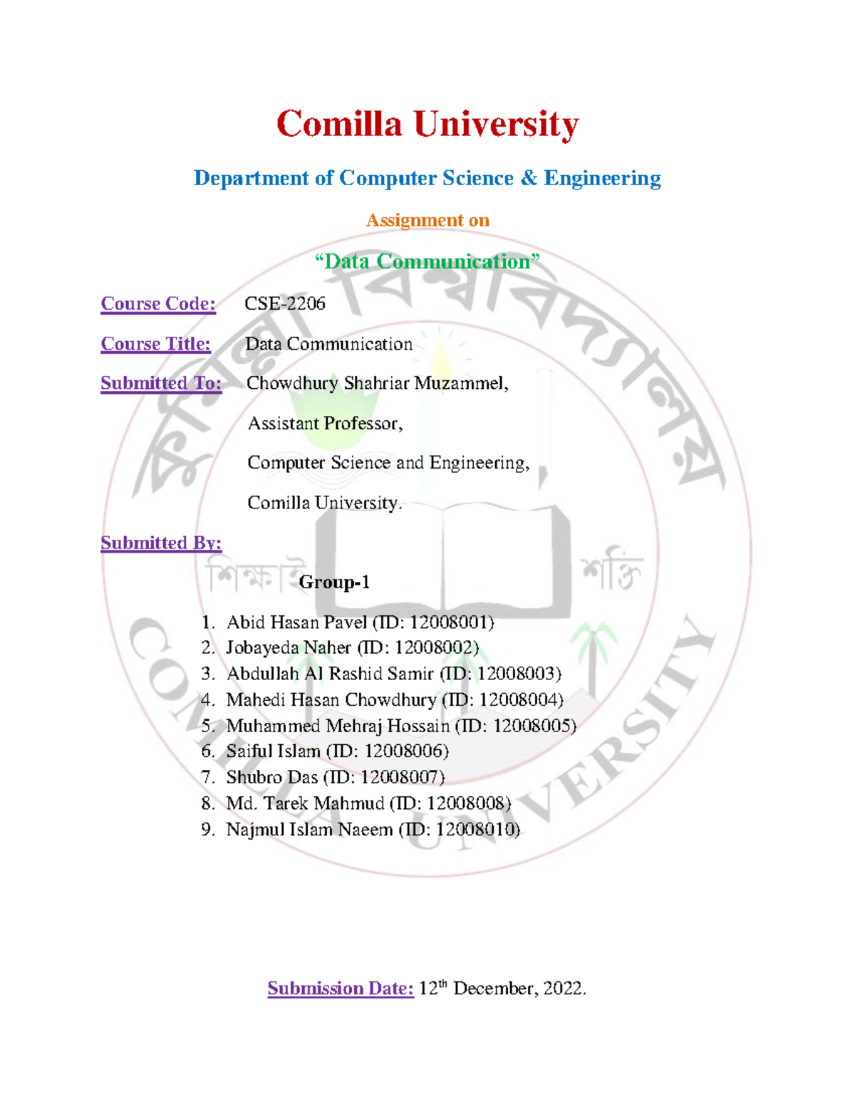 Group-1 - communication - Comilla University Department of Computer Science & Engineering - Studocu
