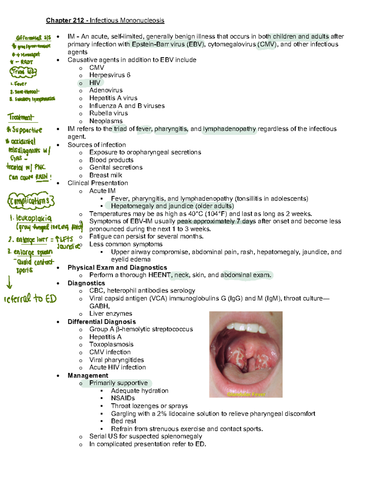 Mononucleosis - Exam 2 Answers are in the margins - Chapter 212 ...