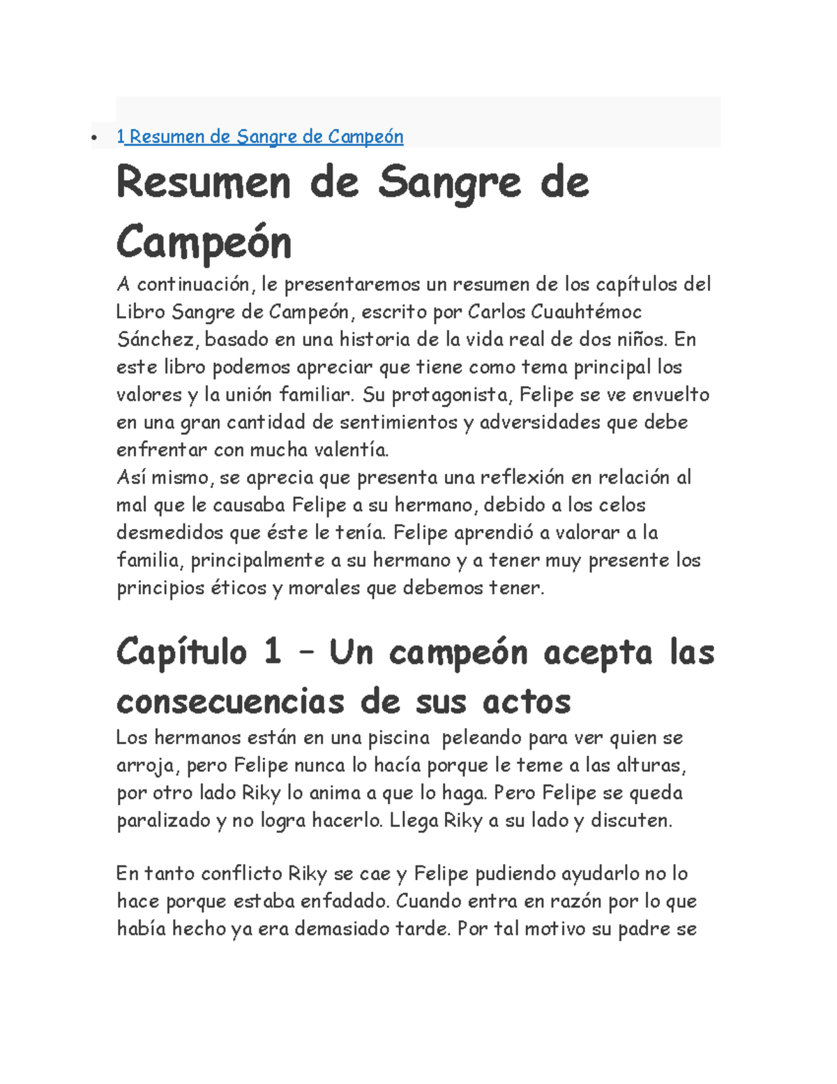 Sangre DE Campeon- Resumen - 1 Resumen de Sangre de Campeón Resumen de Sangre de Campeón A - Studocu