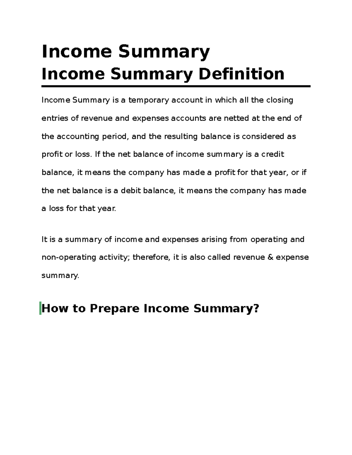 Income Summary Account - Income Summary Income Summary Definition ...