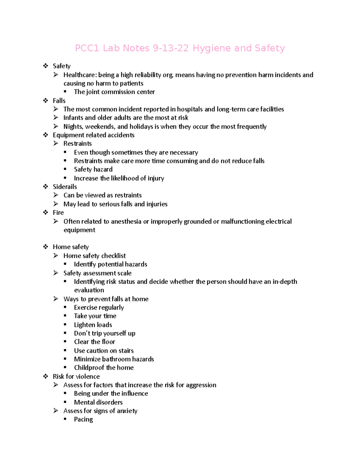 PCC1 Lab Notes Hygiene and Safety - PCC1 Lab Notes 9-13-22 Hygiene and ...