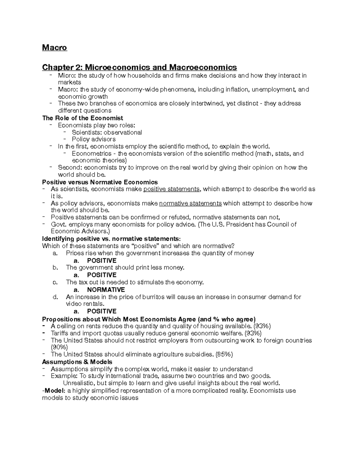 ECON2133 Chpt 2 Notes - Macro Chapter 2: Microeconomics and ...