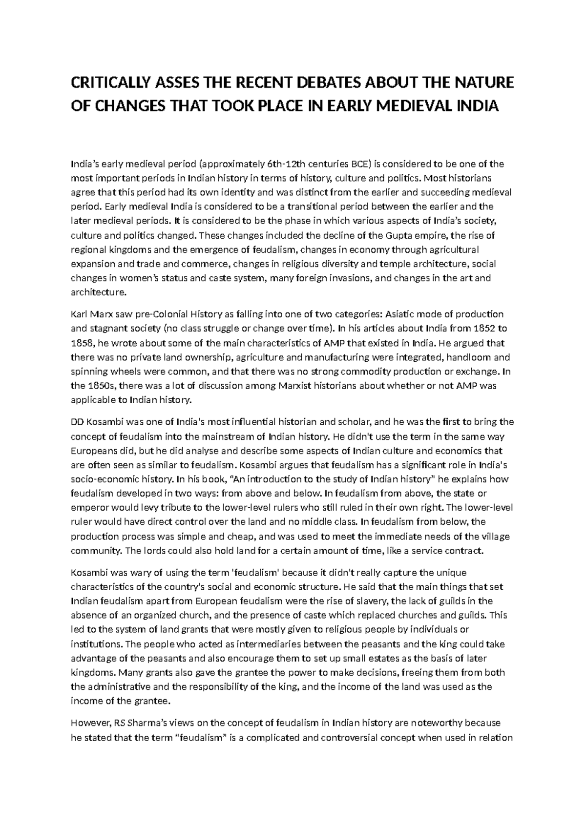 Assignment - THE RECENT DEBATES ABOUT THE NATURE OF CHANGES THAT TOOK ...