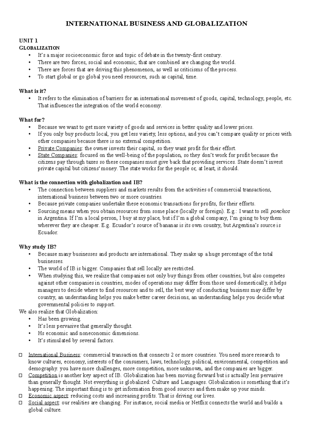 IBC - ...................... - INTERNATIONAL BUSINESS AND GLOBALIZATION ...