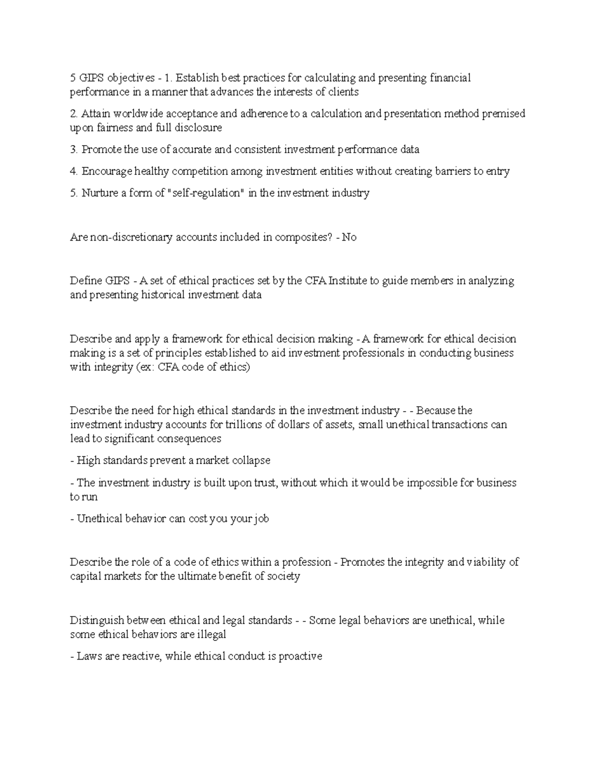 Note 19 - CFA - 5 GIPS objectives - 1. Establish best practices for ...