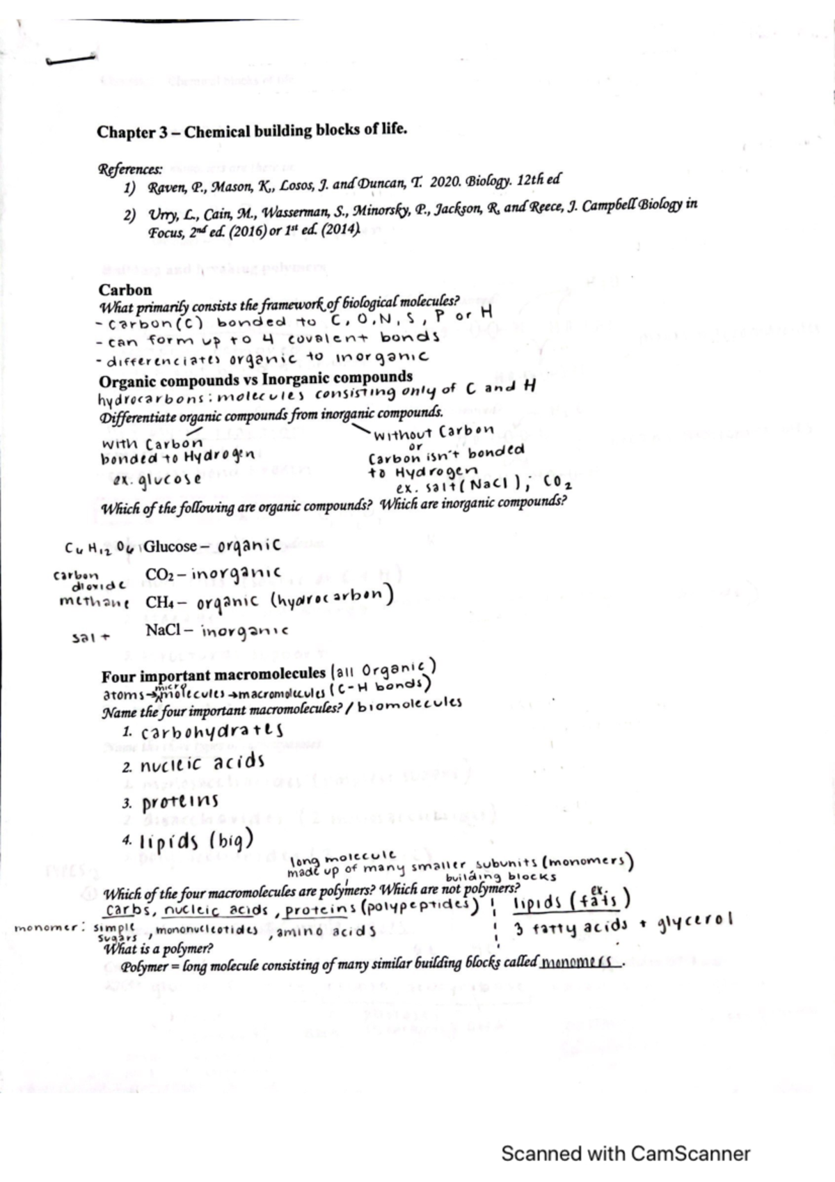 Chapter 3- Chemical Building Blocks of Life - BIOL 1406 - Studocu