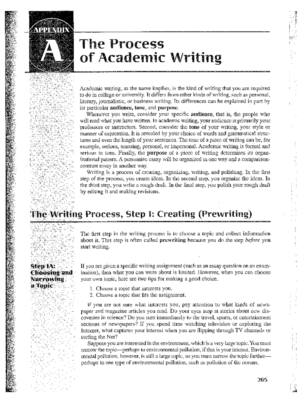 The Process of Academic Writing - The Writing Process, Step 1: Creating ...