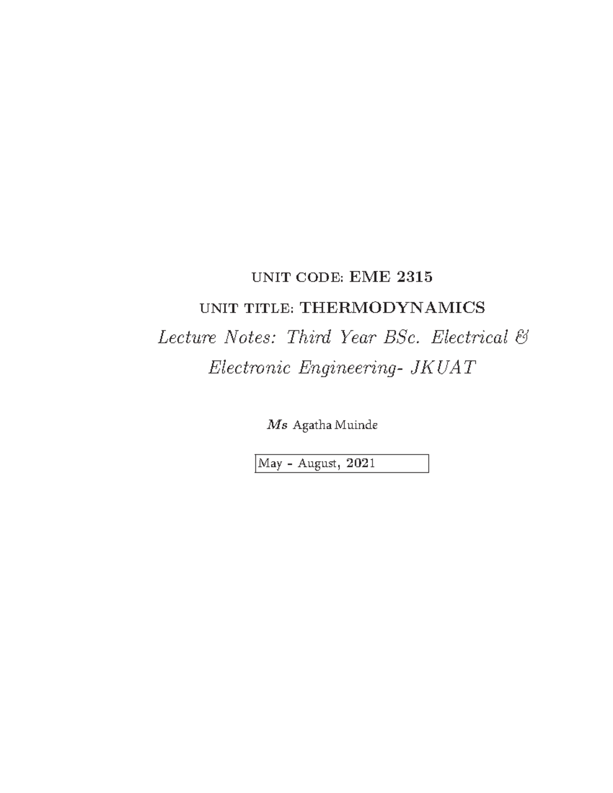 EME 2315 Chapter 1 - UNIT CODE: EME 2315 UNIT TITLE: THERMODYNAMICS ...