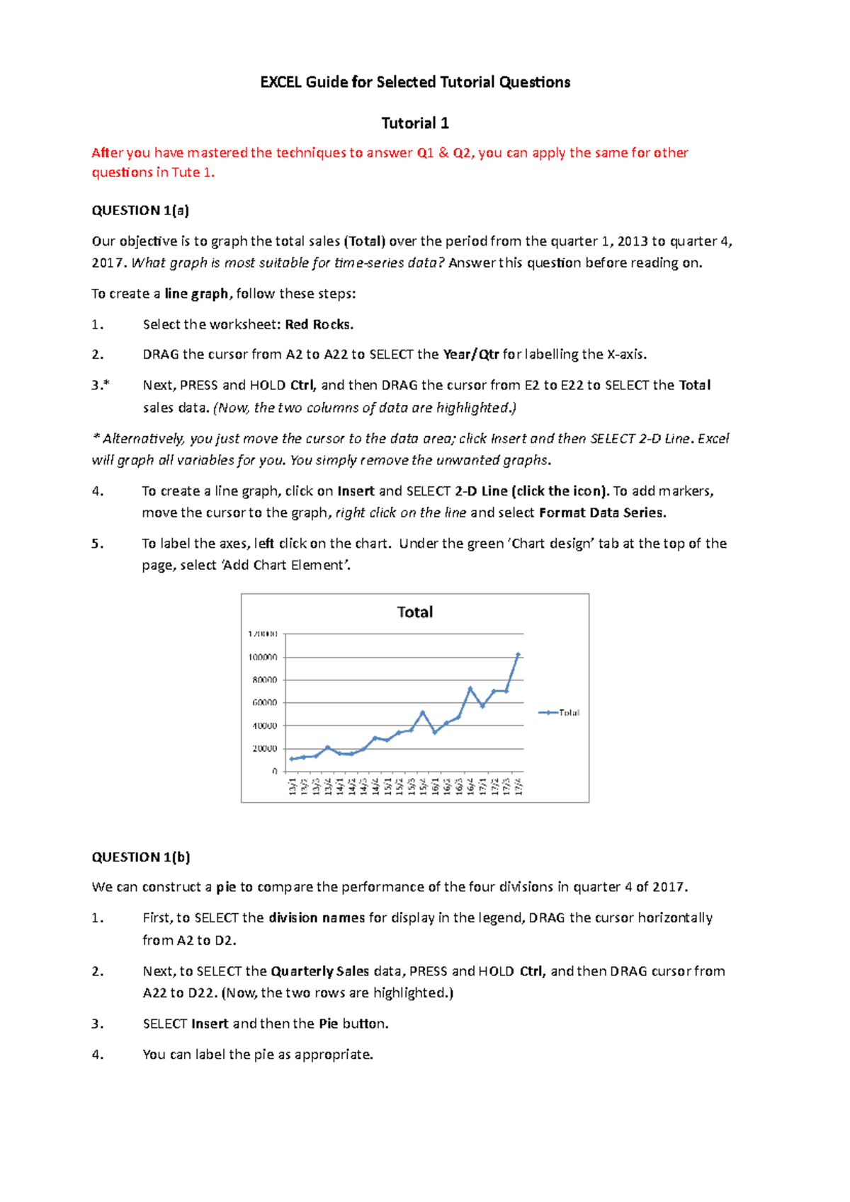 Tute 1 Excel Guide for Q1 & 2 Tutorial 1 - EXCEL Guide for Selected ...