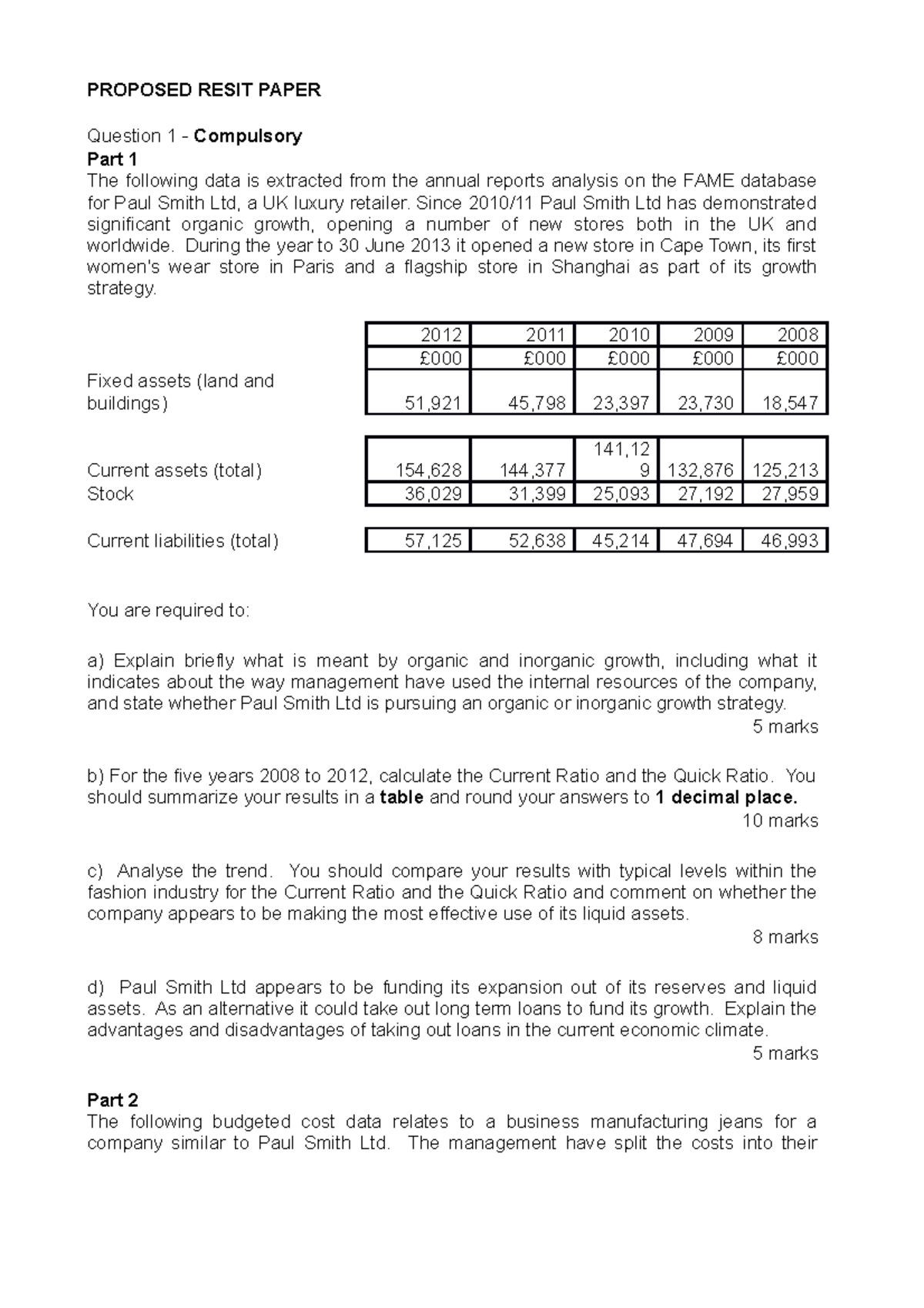 Sample/practice exam 2014, questions and answers - PROPOSED RESIT PAPER ...