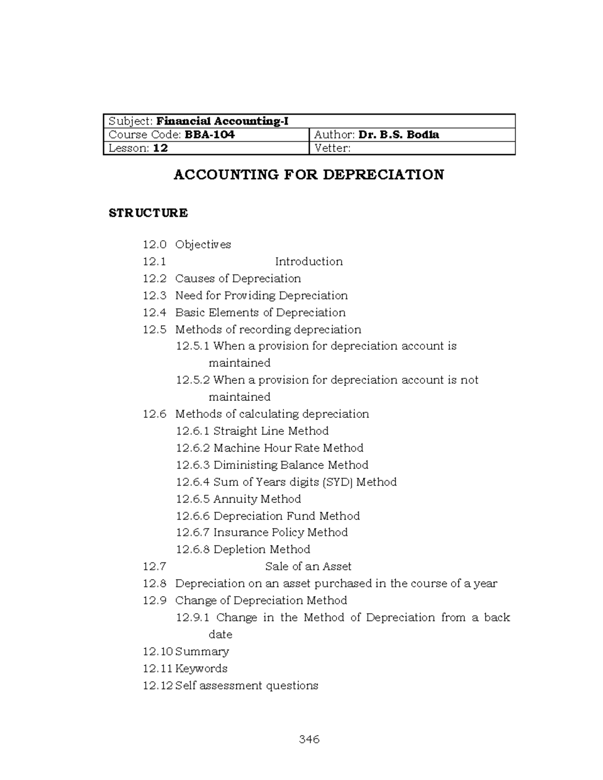 Accounting for depreciation - Subject: Financial Accounting-I Course ...