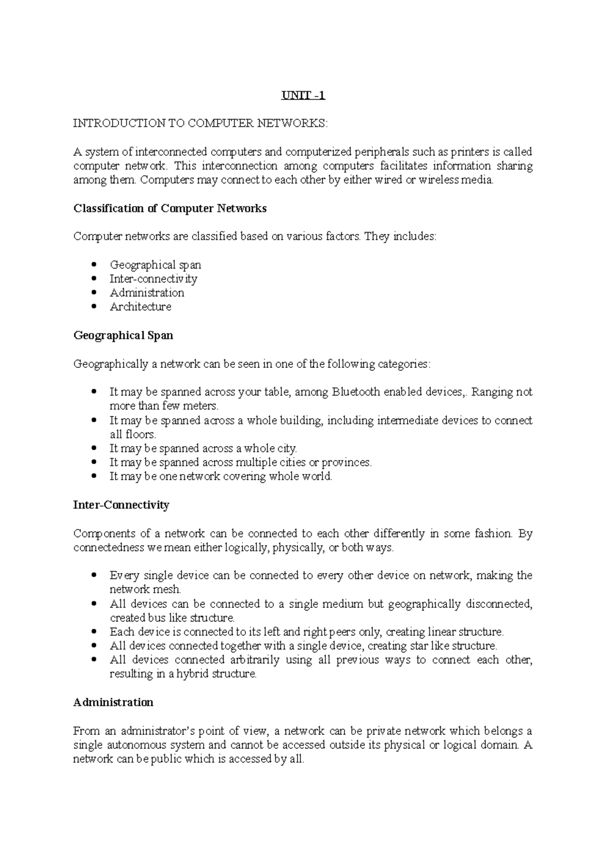 Networking 5units Lecture Notes 5 Unit Introduction To Computer Networks A System Of