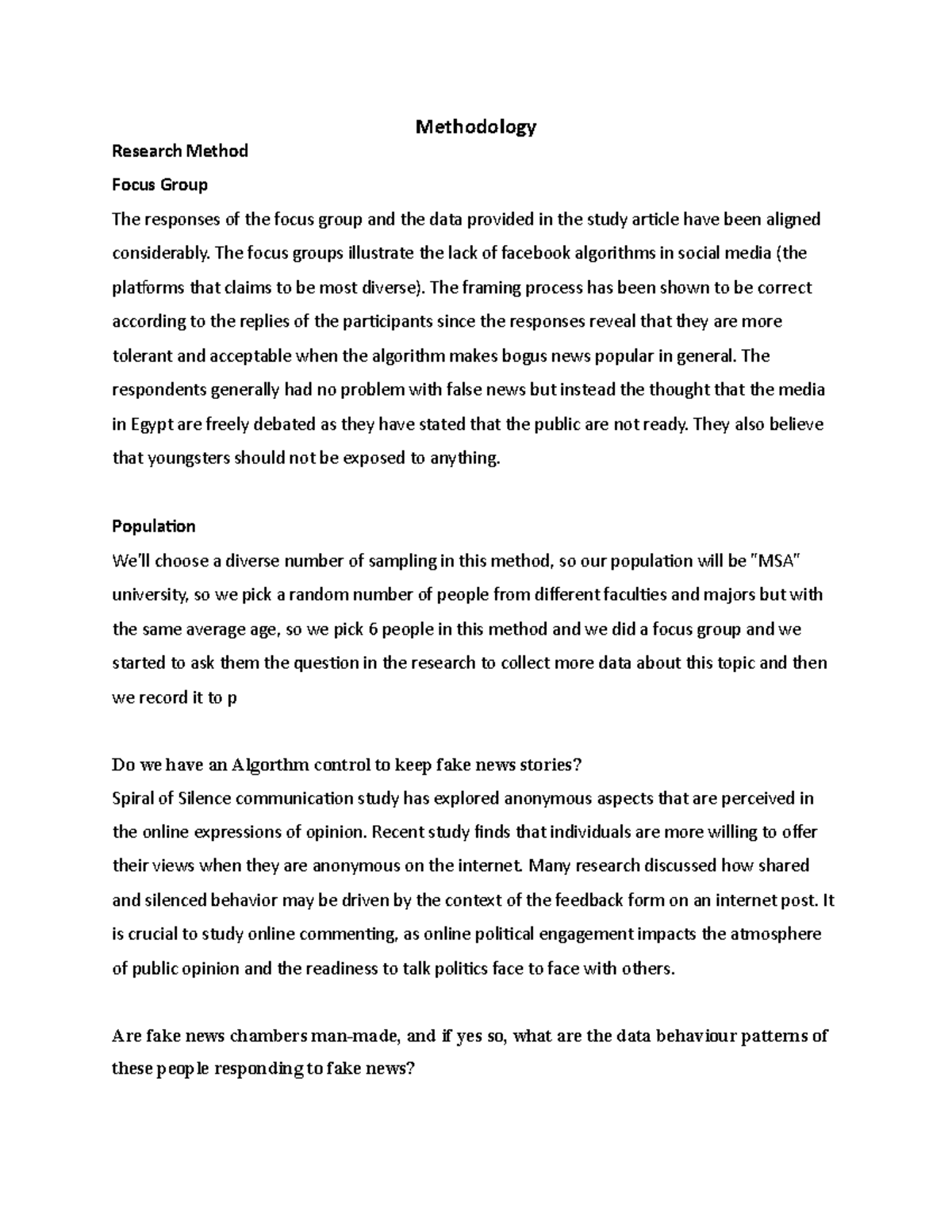 Methodology - assignments - Methodology Research Method Focus Group The ...