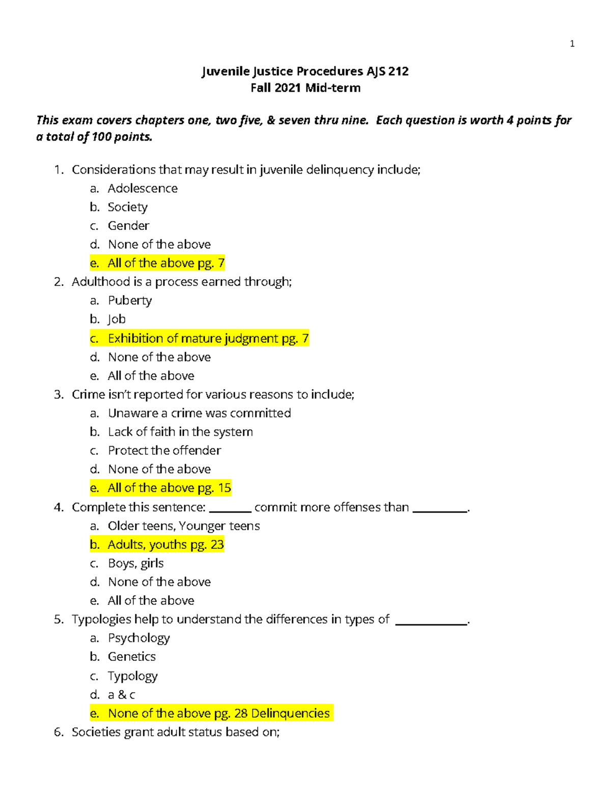 AJS 212 Fall 2021 mid-term - Juvenile Justice Procedures AJS 212 Fall ...