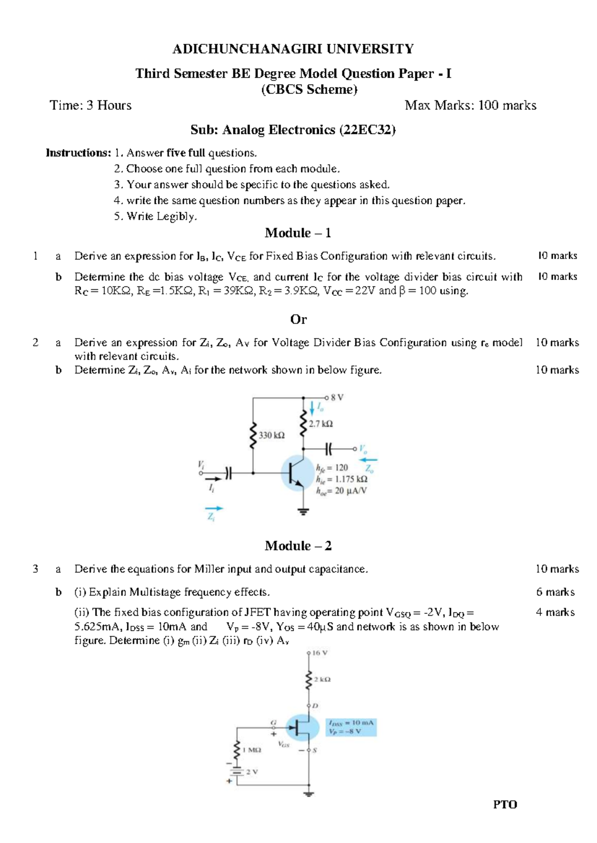 Analog Electronics Model Question Paper 1 - ADICHUNCHANAGIRI UNIVERSITY ...
