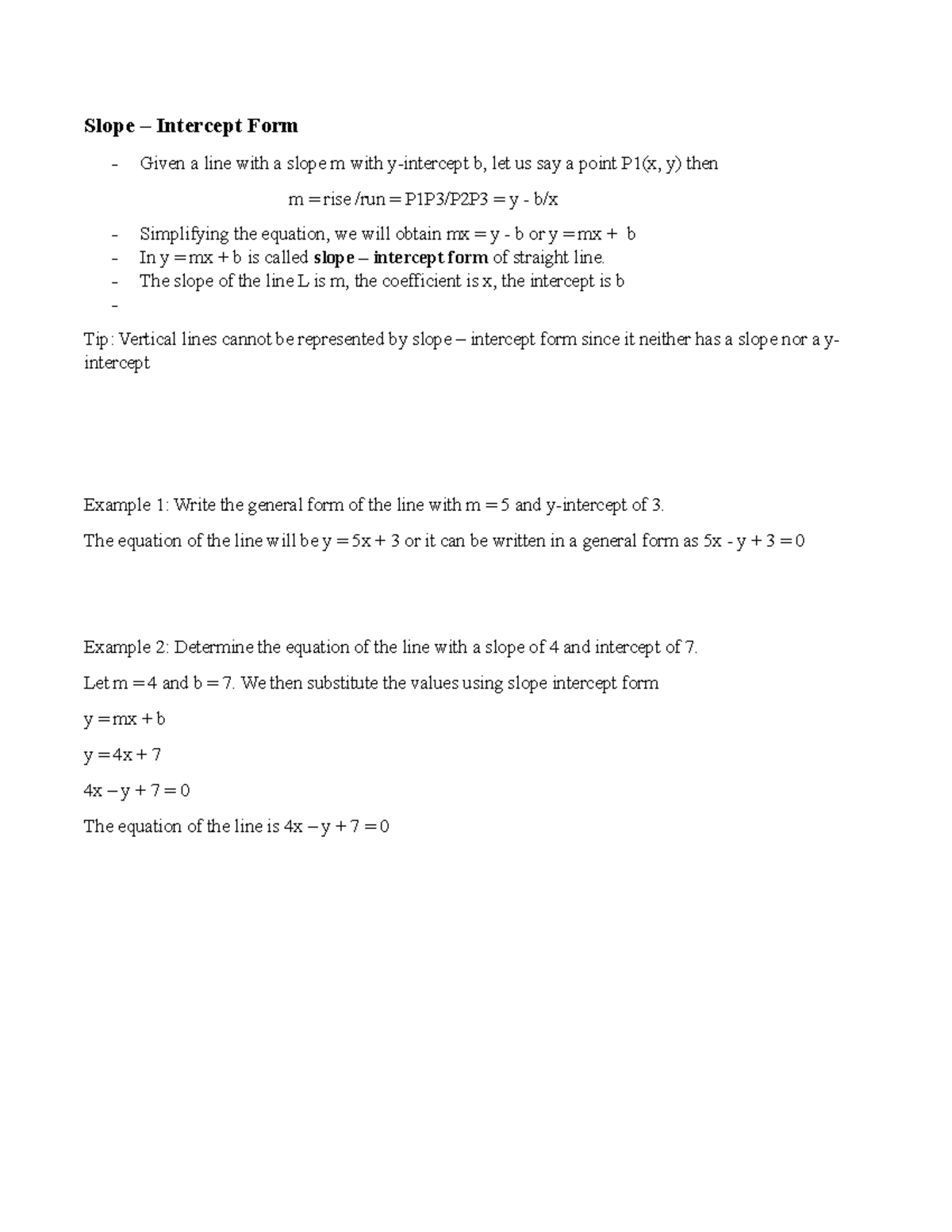 Slope-Intercept-Form - Slope – Intercept Form Given a line with a slope ...