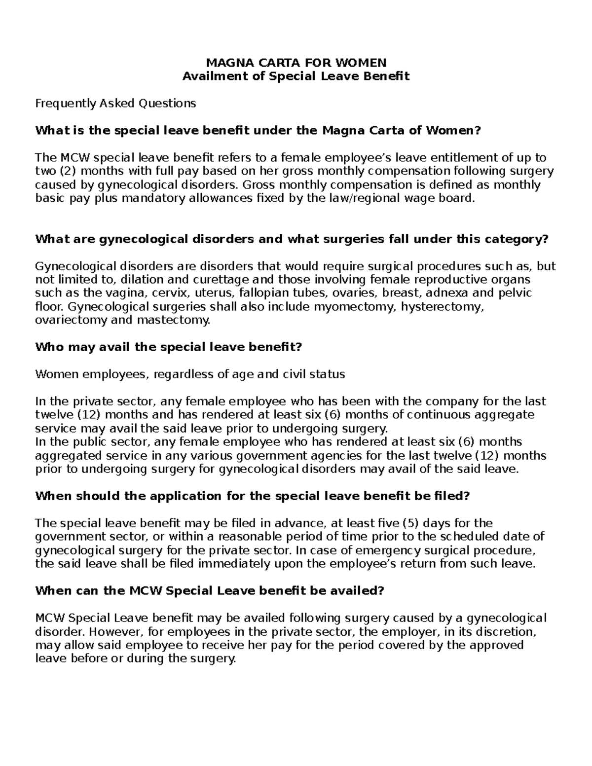 Magna Carta FOR Women - MAGNA CARTA FOR WOMEN Availment of Special ...