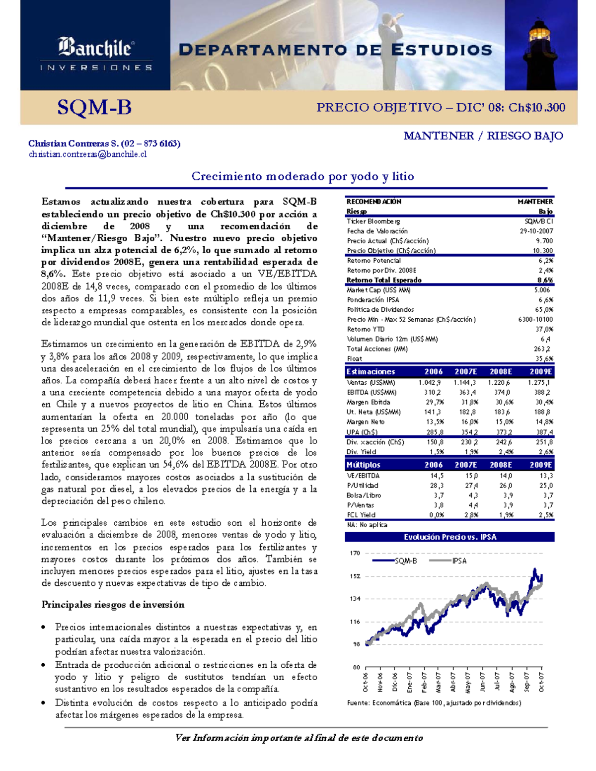 SQM - Finanzas - Ver InformaciÛn importante al final de este documento Crecimiento moderado por ...
