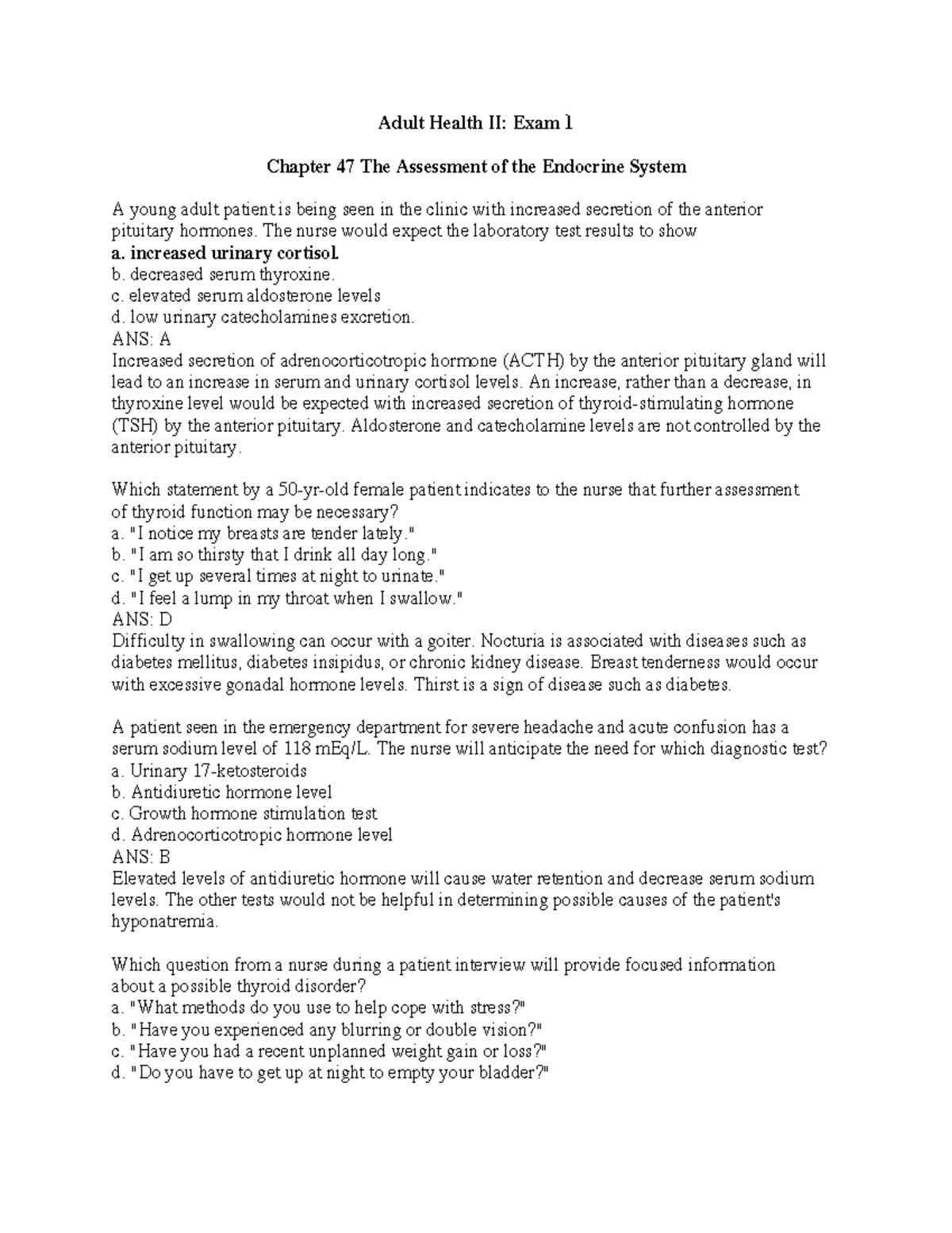 ADII Exam I Review - Study guide - Adult Health II: Exam 1 Chapter 47 ...