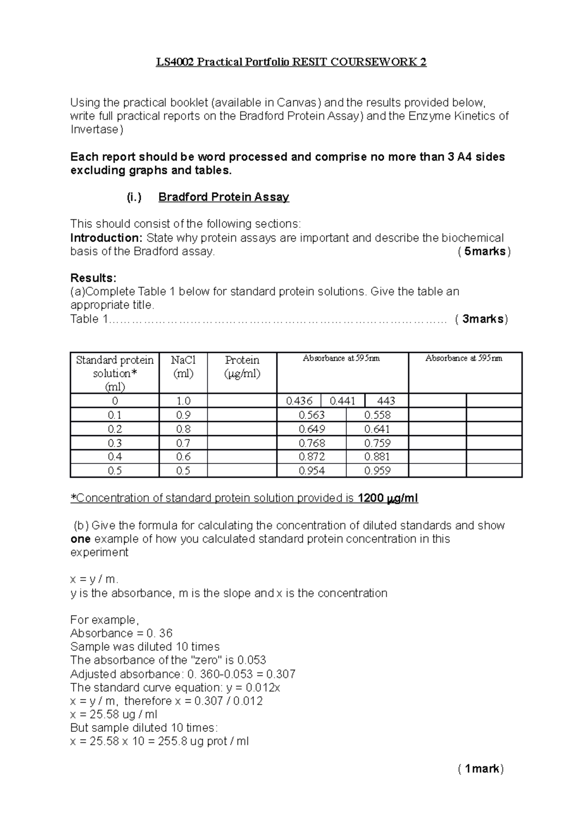 Bradford practical - LS4002 Practical Portfolio RESIT COURSEWORK 2 ...