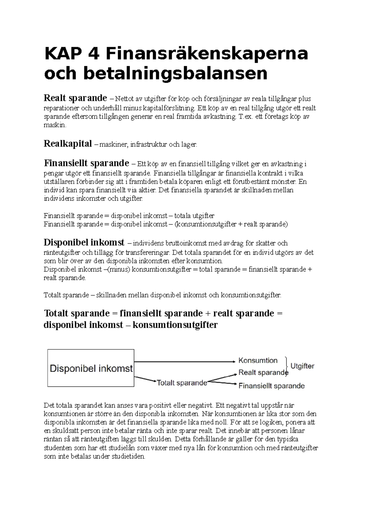 Kap 4 Finansräkenskaperna och betalningsbalansen Sammanfattning - - StuDocu