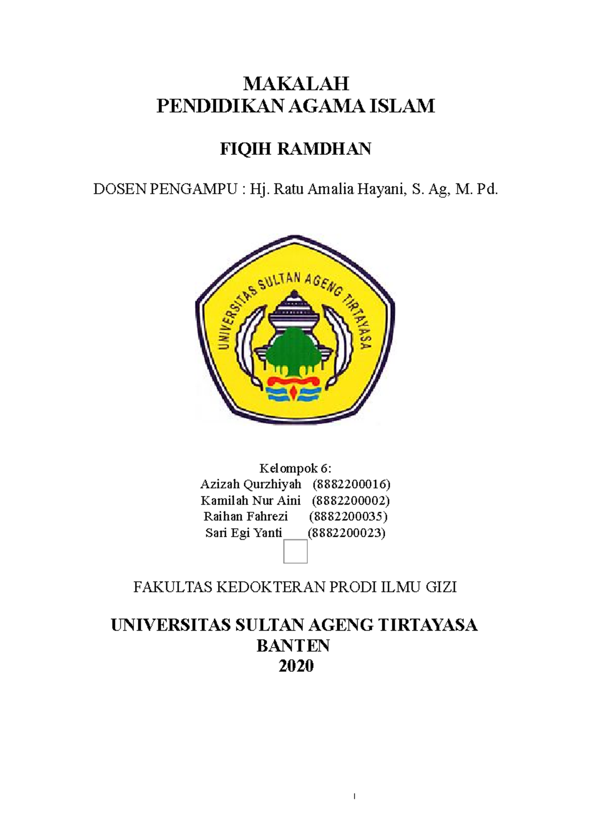 Makalah Fiqih Ramadhan kel. 6 - MAKALAH PENDIDIKAN AGAMA ISLAM FIQIH RAMDHAN DOSEN PENGAMPU : Hj ...
