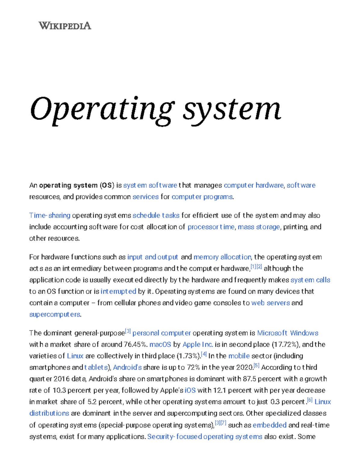 Operating system - Wikipedia - Sear Operating system An operating ...