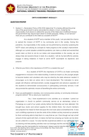 CWTS Module 2 Good Citizenship Values - MODULE 2 GOOD CITIZENSHIP ...