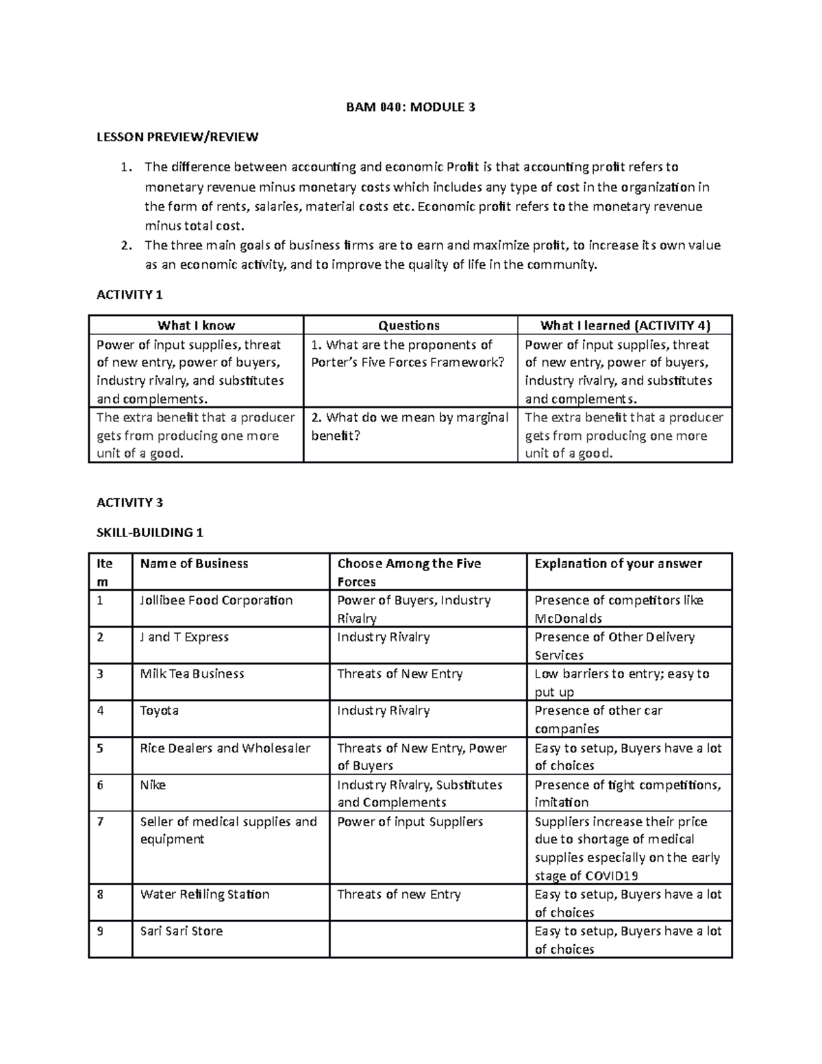 BAM 040 - Module 3 - BAM 040: MODULE 3 LESSON PREVIEW/REVIEW The ...