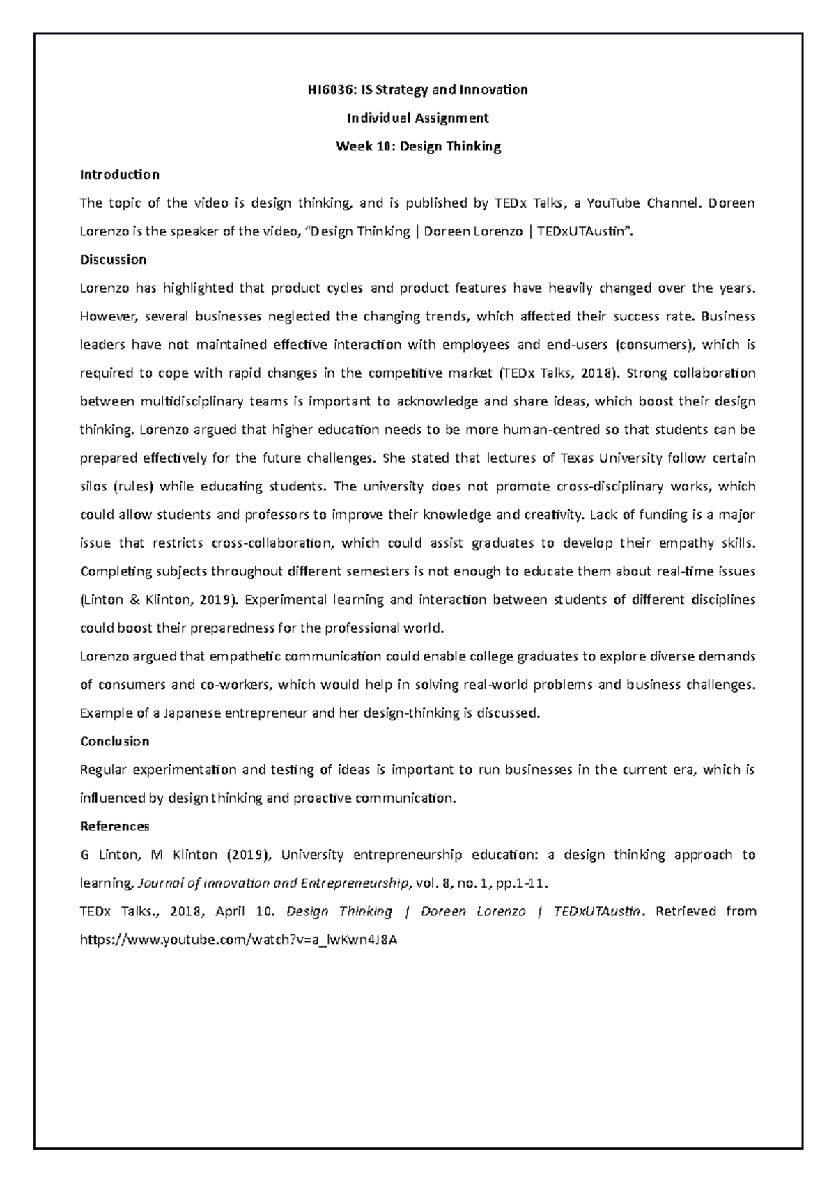 Week 10 HI6036 Manpreet - HI6036: IS Strategy and Innovation Individual ...