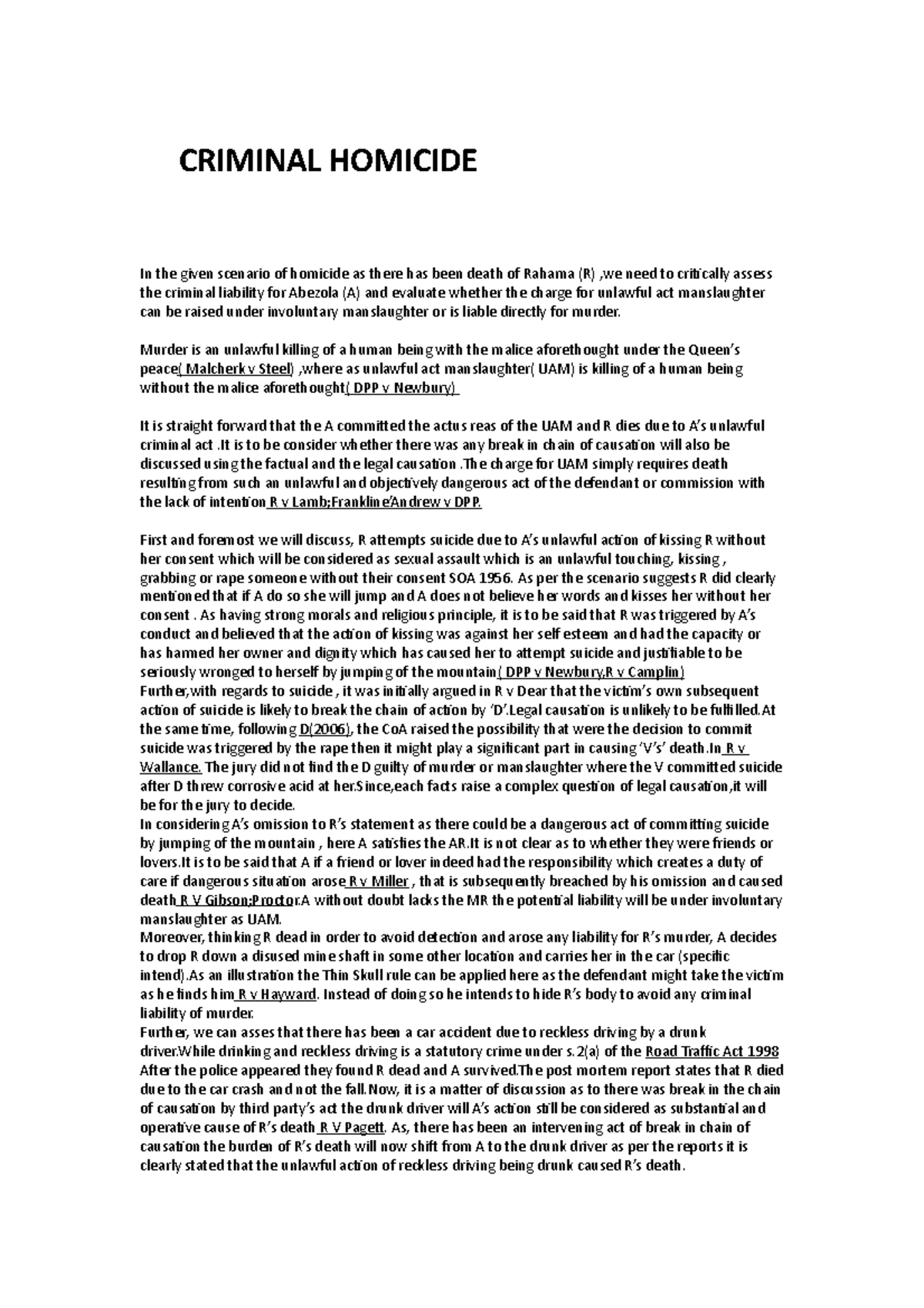 Criminal Homicide UAM - practice material - CRIMINAL HOMICIDE In the ...