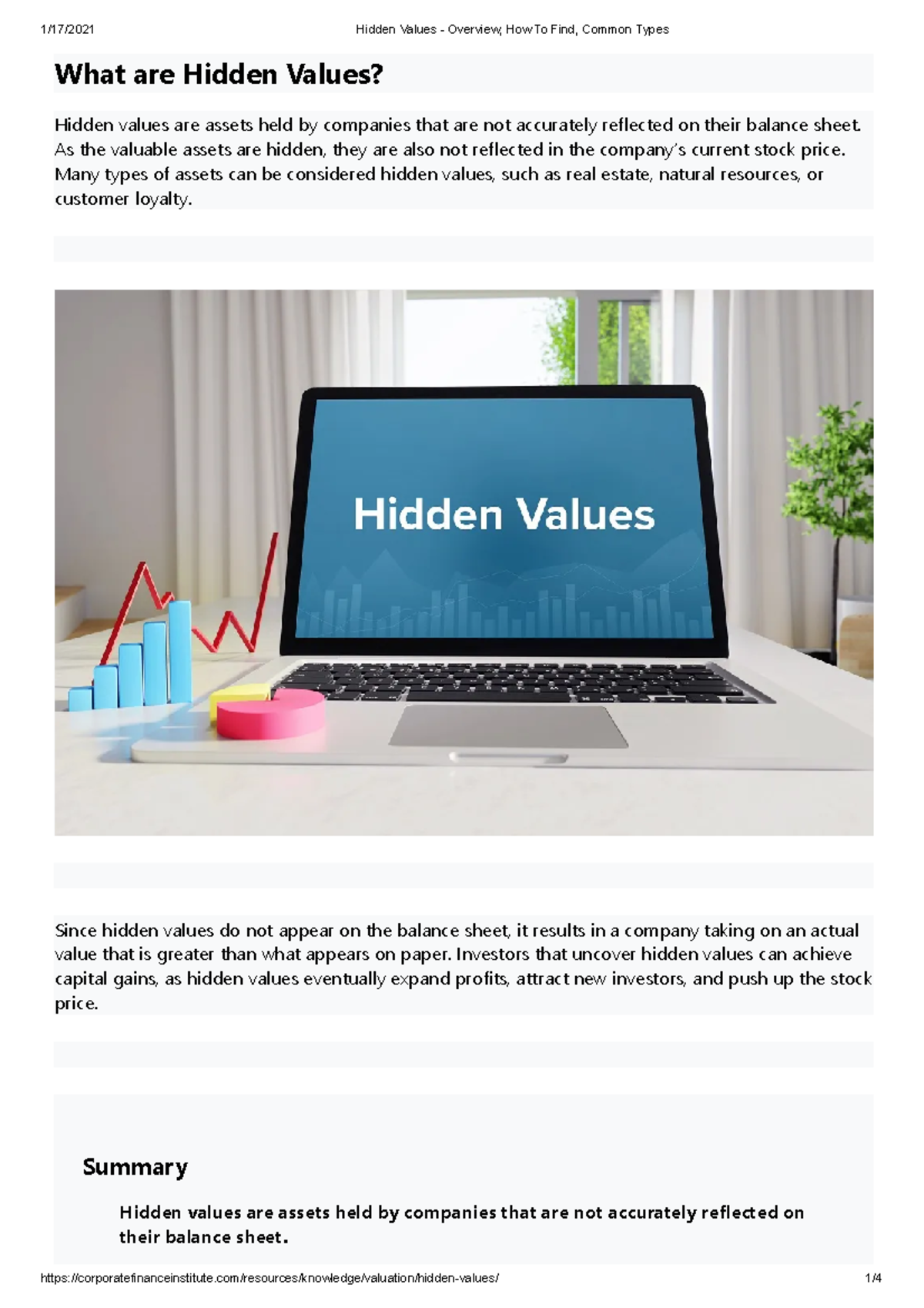 Session 2 Reading II - Common Types of Hidden Values on the Balance Sheet - Hidden values are ...