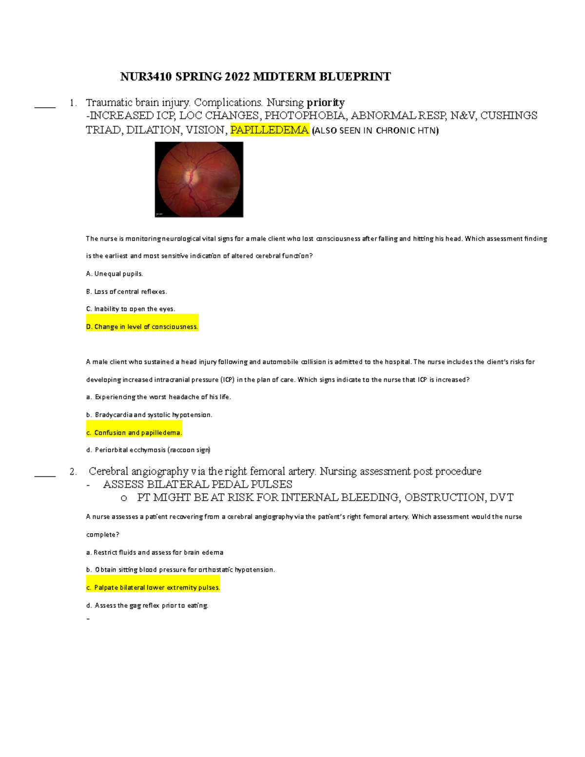 NUR3410 Midterm Blueprint (5)- Class Notes - NUR3410 SPRING 2022 ...