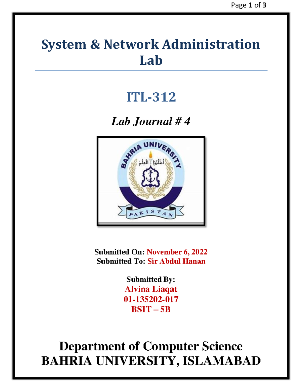 Journal-4 - it a networking course lab - Page 1 of 3 System & Network ...