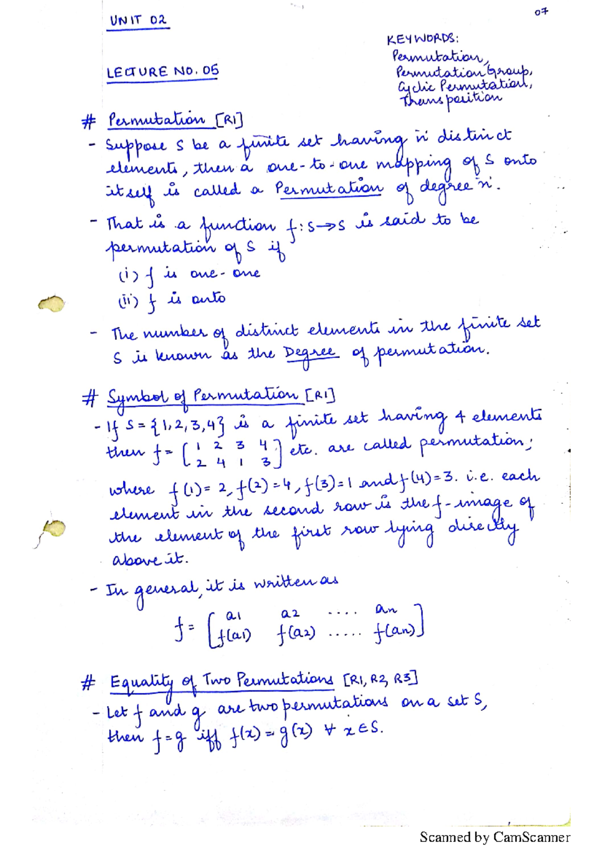 DSTL UNIT 02 PART 2 Permutation, Permutation Group, Cyclic Permutation and Transposition - Studocu