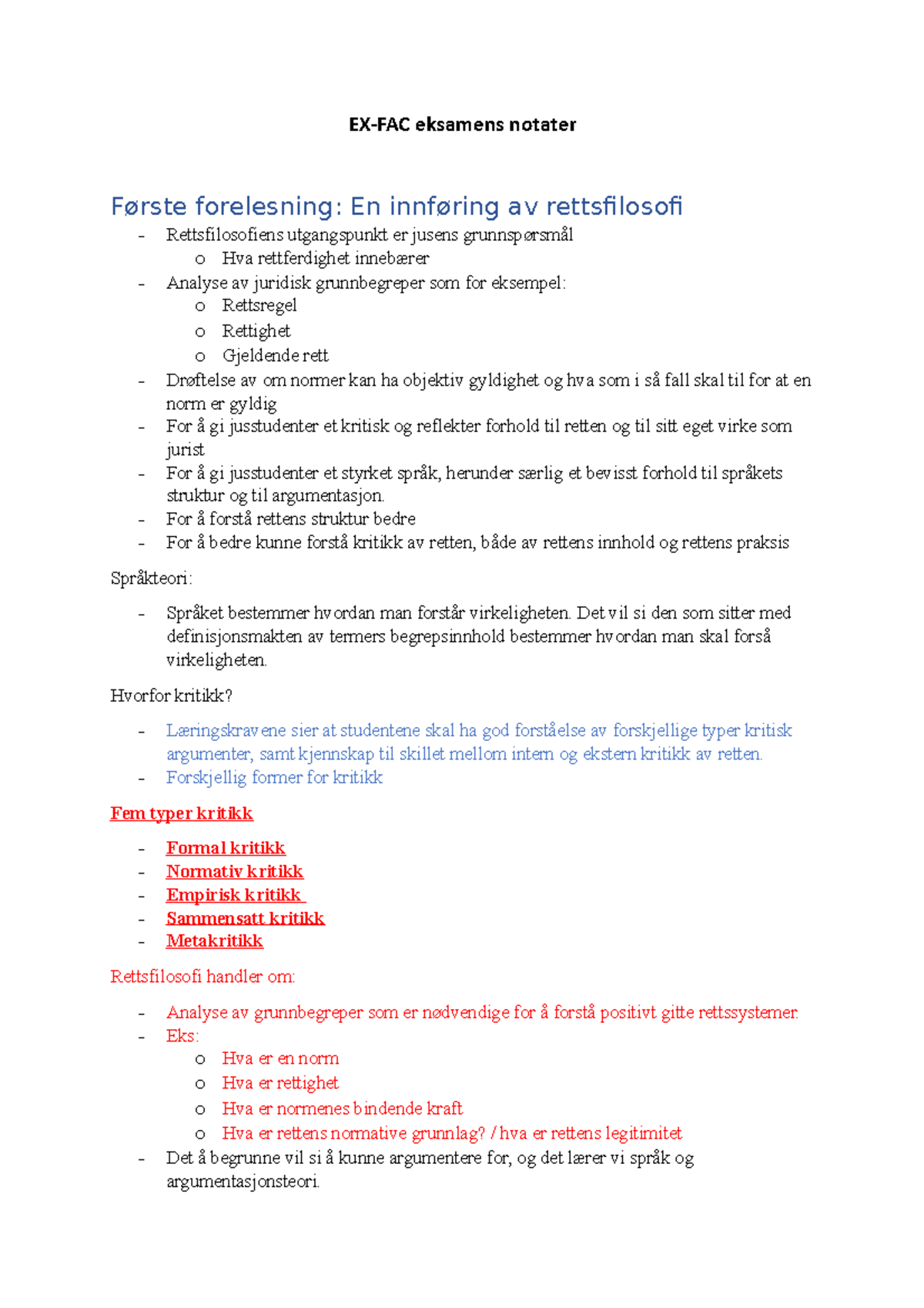 EX- fac eksamens forelesning 2023 - EX-FAC eksamens notater Første forelesning: En innføring av ...