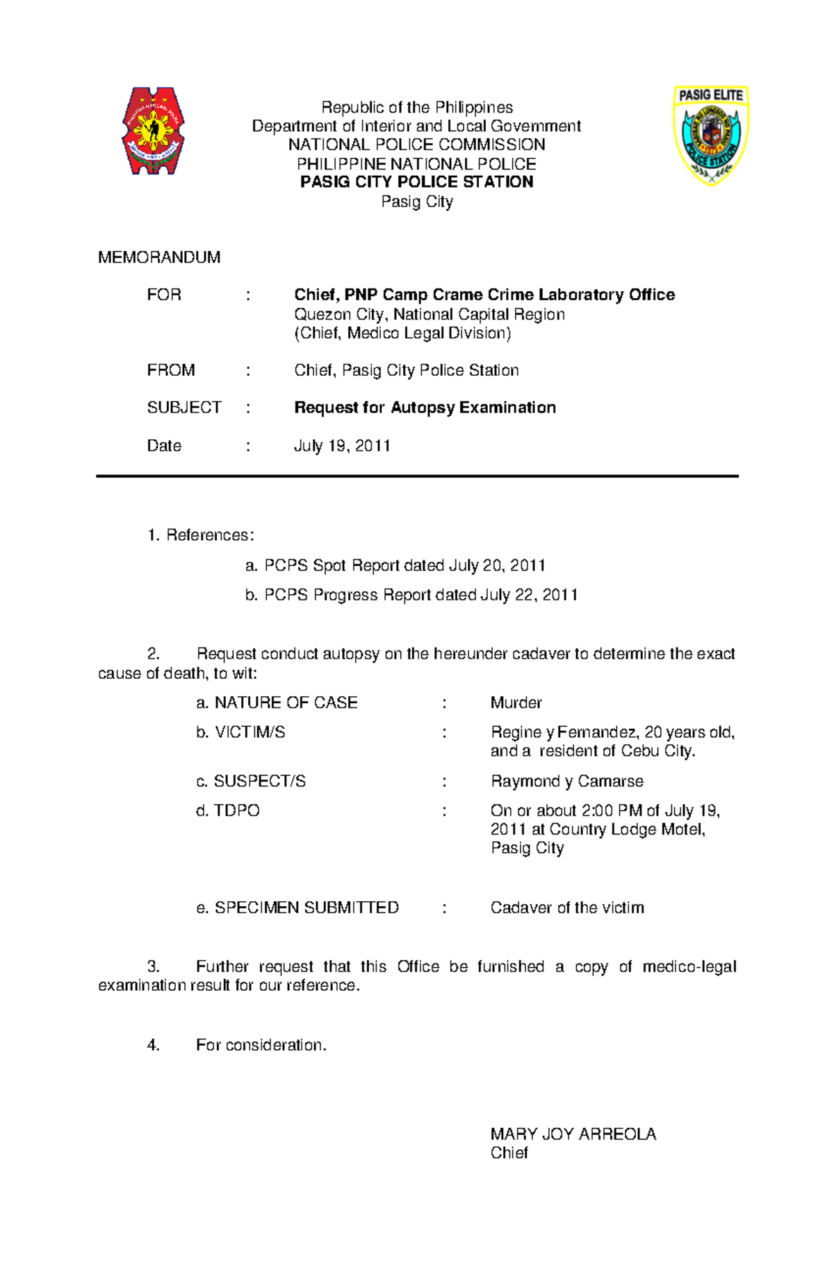 Request-autopsy - Republic of the Philippines Department of Interior ...