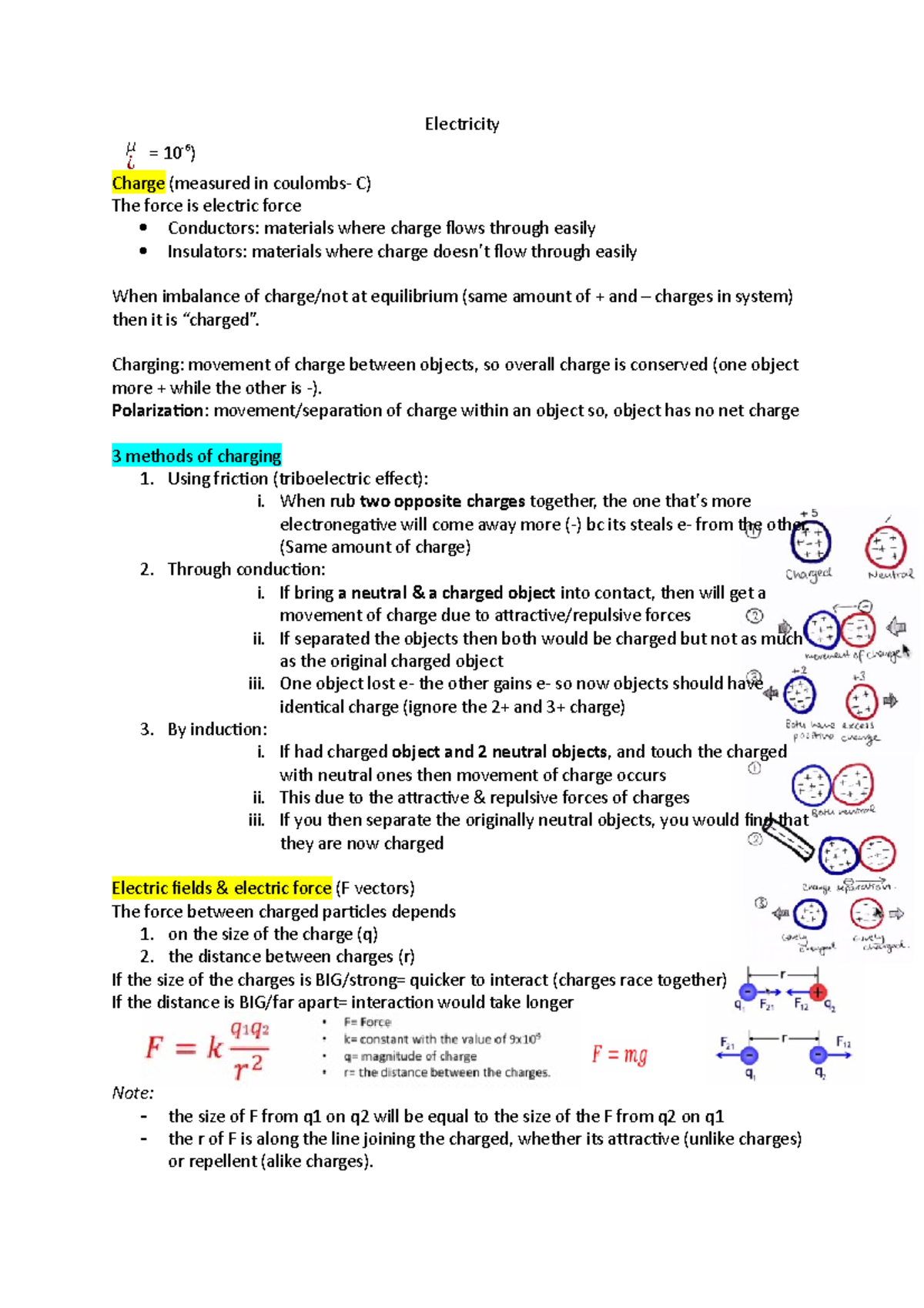 #4 Electricity - Electricity ¿= 10-6) Charge (measured in coulombs- C ...