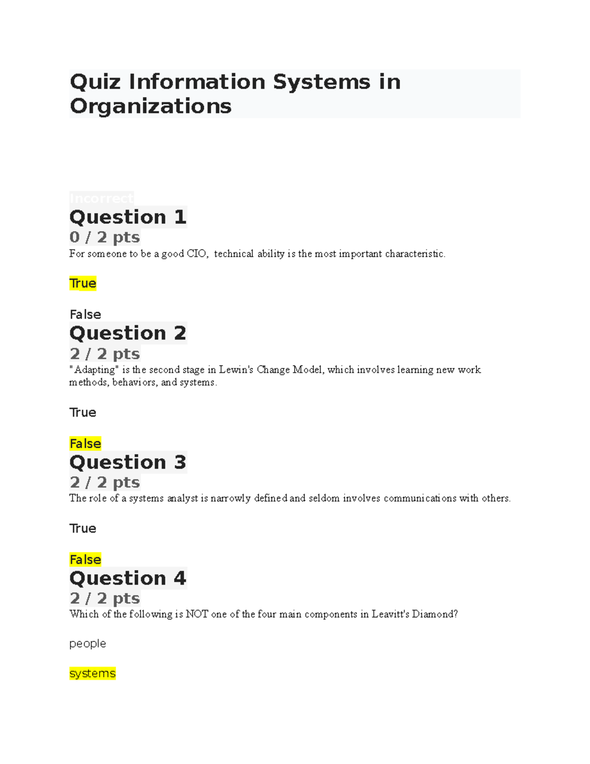 Quiz Information Systems in Organizations - Quiz Information Systems in Organizations Incorrect ...