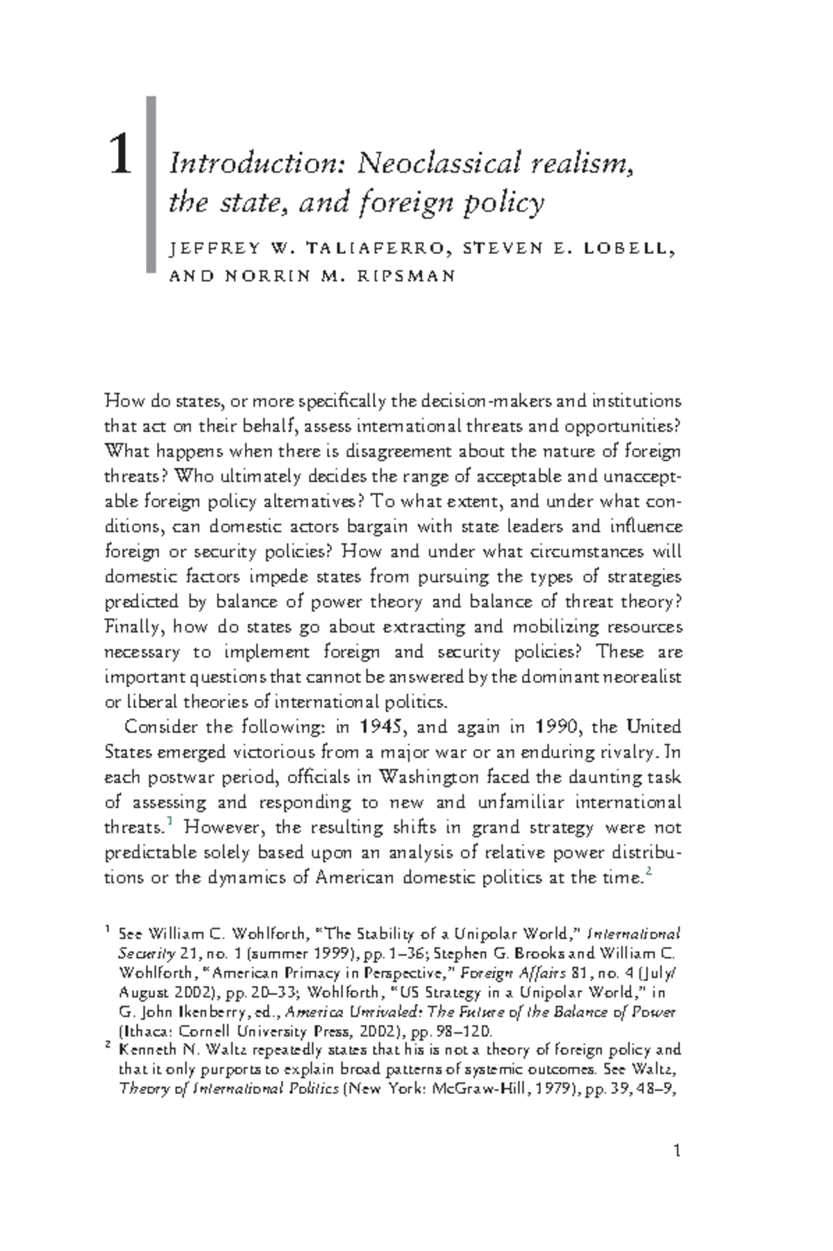 Clase 3 Lobell, Ripsman y Taliaferro - Introduction Neoclassical ...