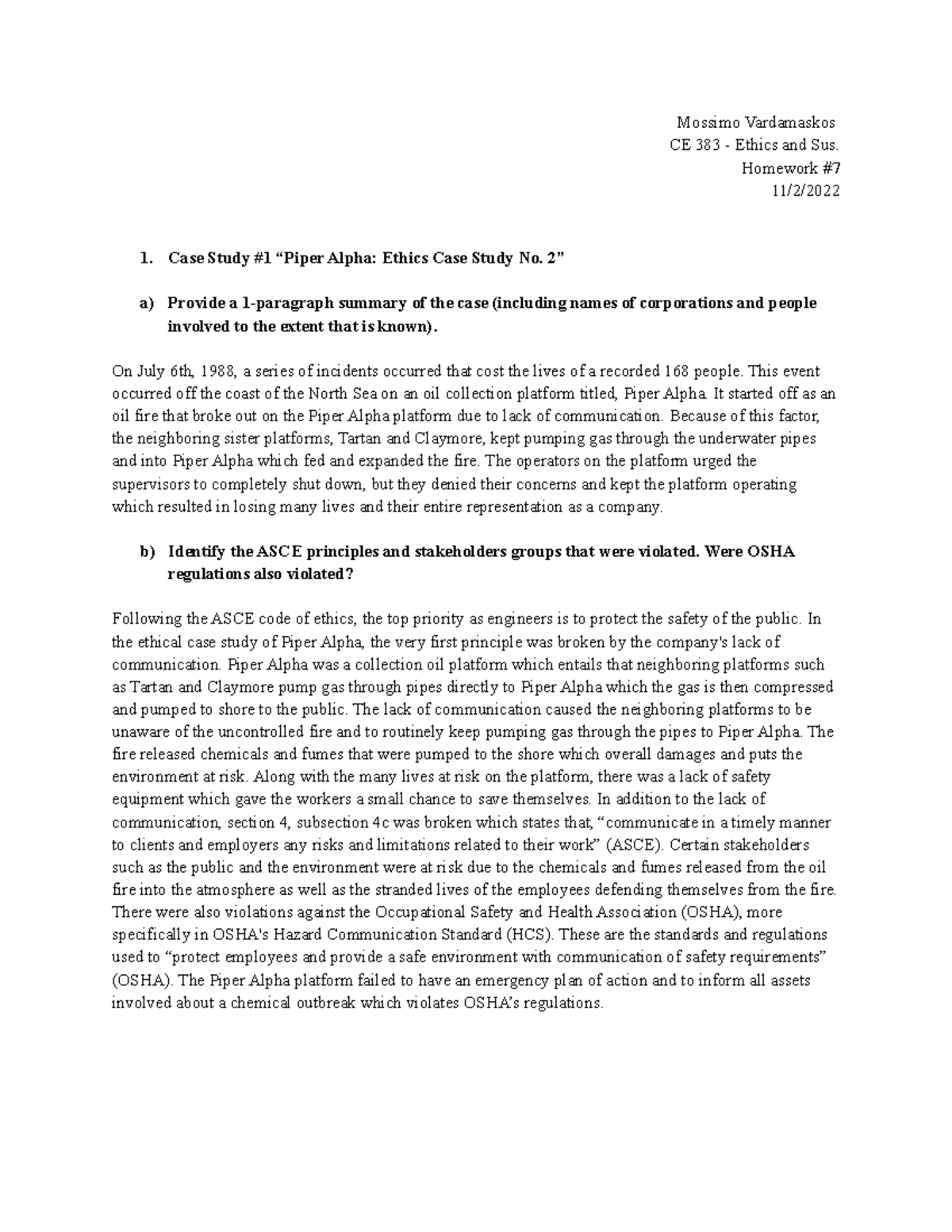 CE 383 - Homework #7 - Mossimo Vardamaskos CE 383 - Ethics and Sus ...