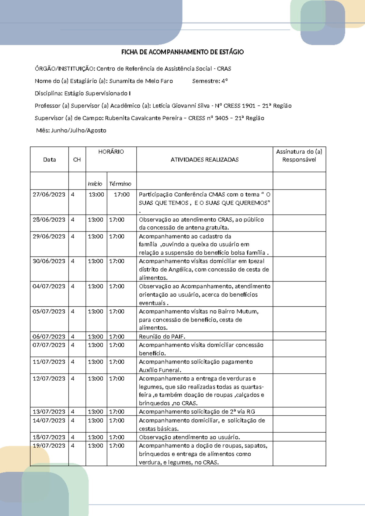 3 - Ficha DE Acompanhamento preenchido - FICHA DE ACOMPANHAMENTO DE ...