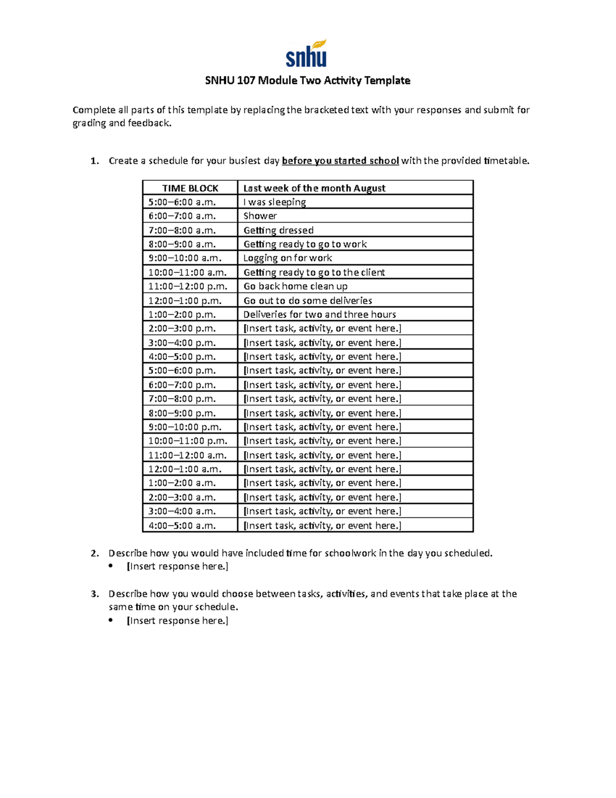 SNHU 107 Final Project II - SNHU 107 Module Two Activity Template ...