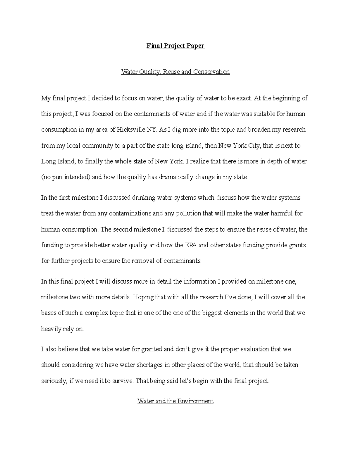 Final Project Paper - The last assignment for the class which is an ...