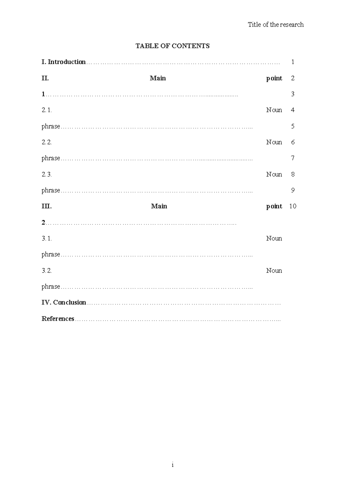 Template of research project 1 (Final) - TABLE OF CONTENTS I. - Studocu