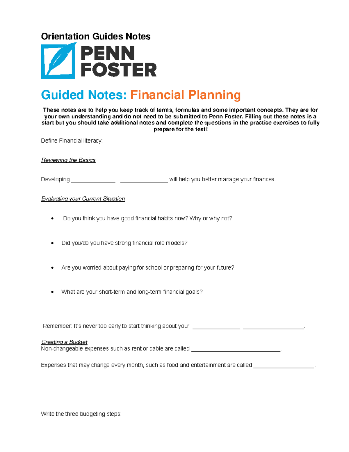 Courseguide orientation guidednotes 02 1 - Guided Notes: Financial ...