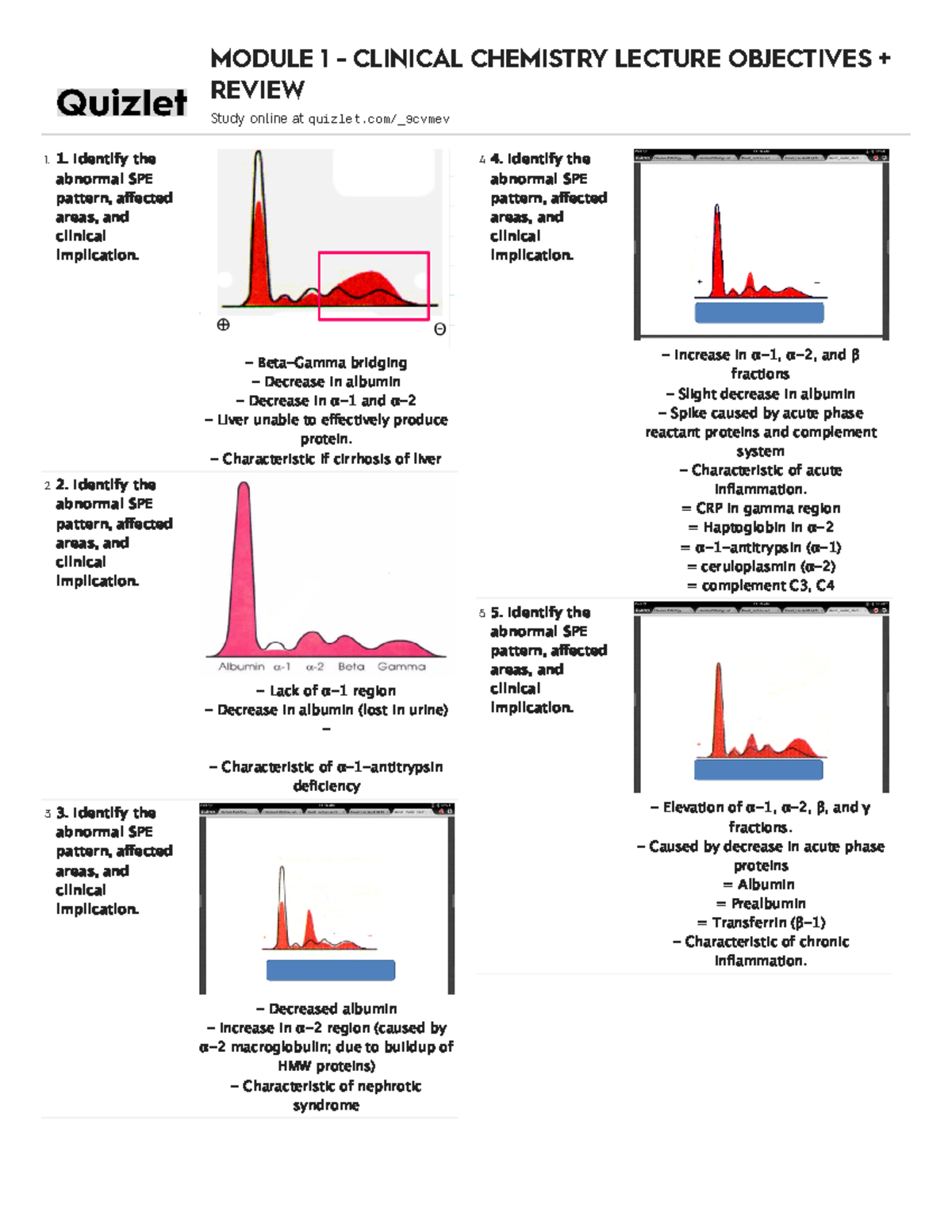 Quizlet (44) - Lecture notes 7 - 1. Identify the abnormal SPE pattern ...