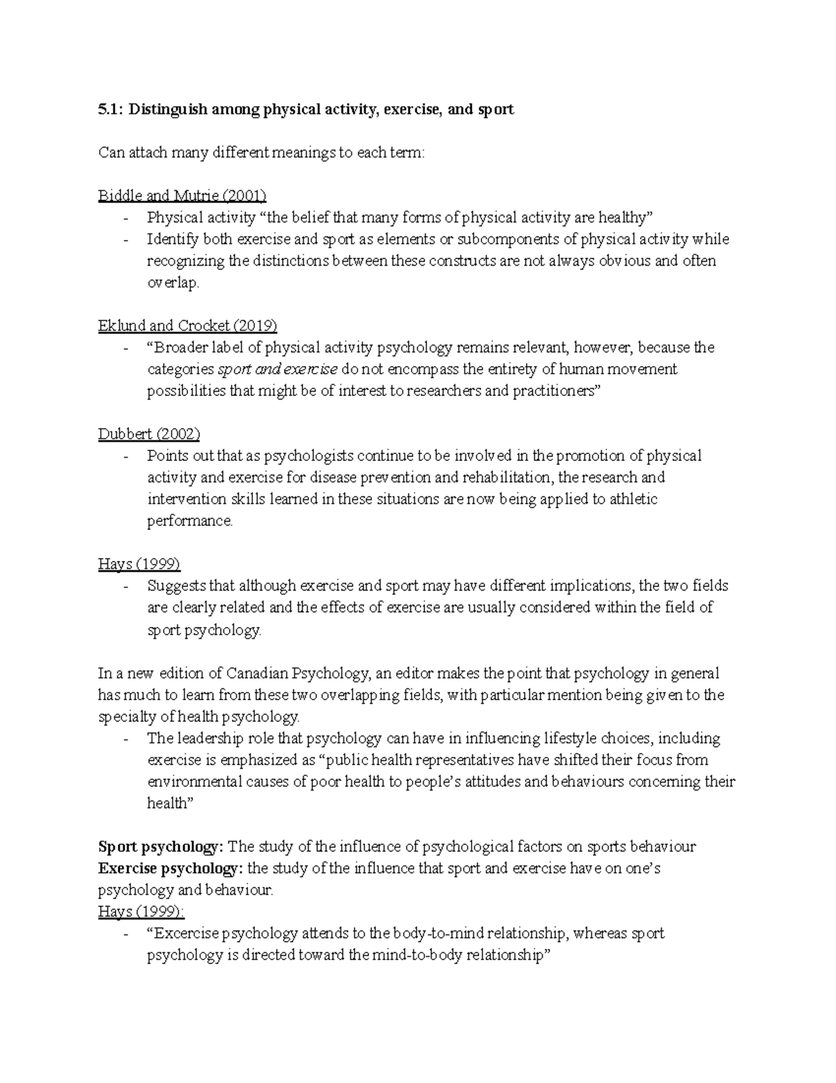 Psychology Lecture Notes - 5: Distinguish among physical activity ...