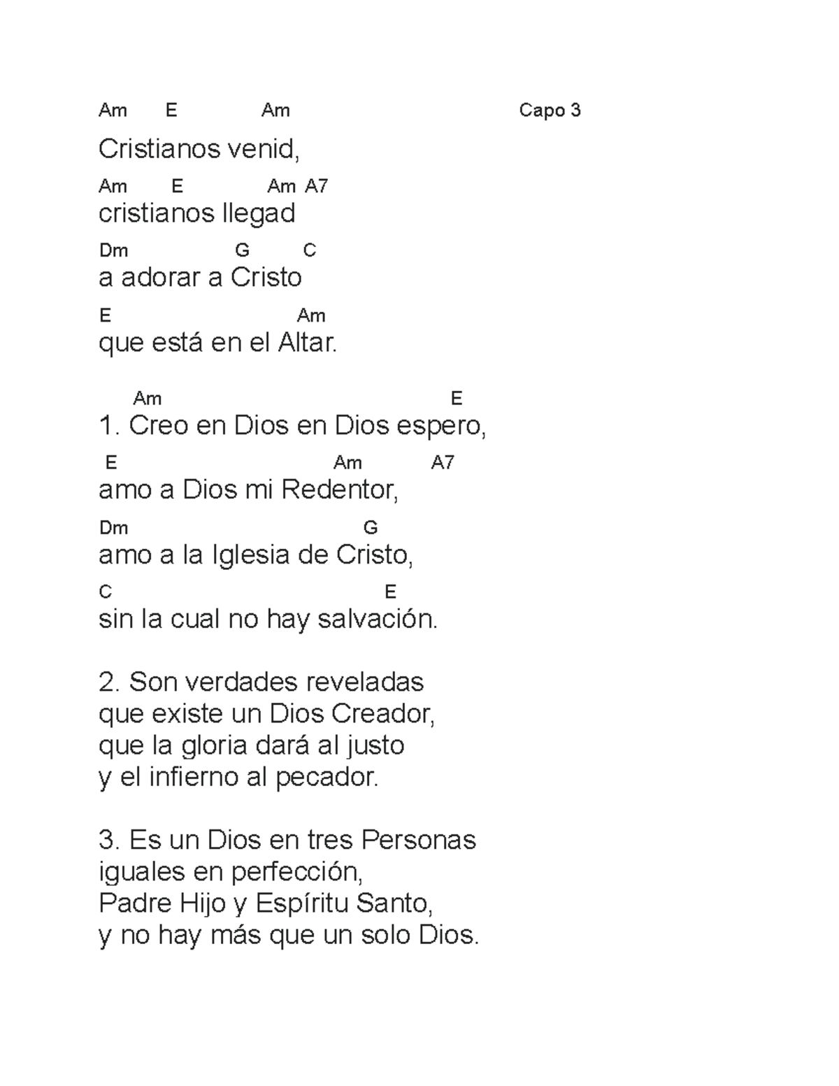 Cristianos venid - sefw - Am E Am Capo 3 Cristianos venid, Am E Am A ...
